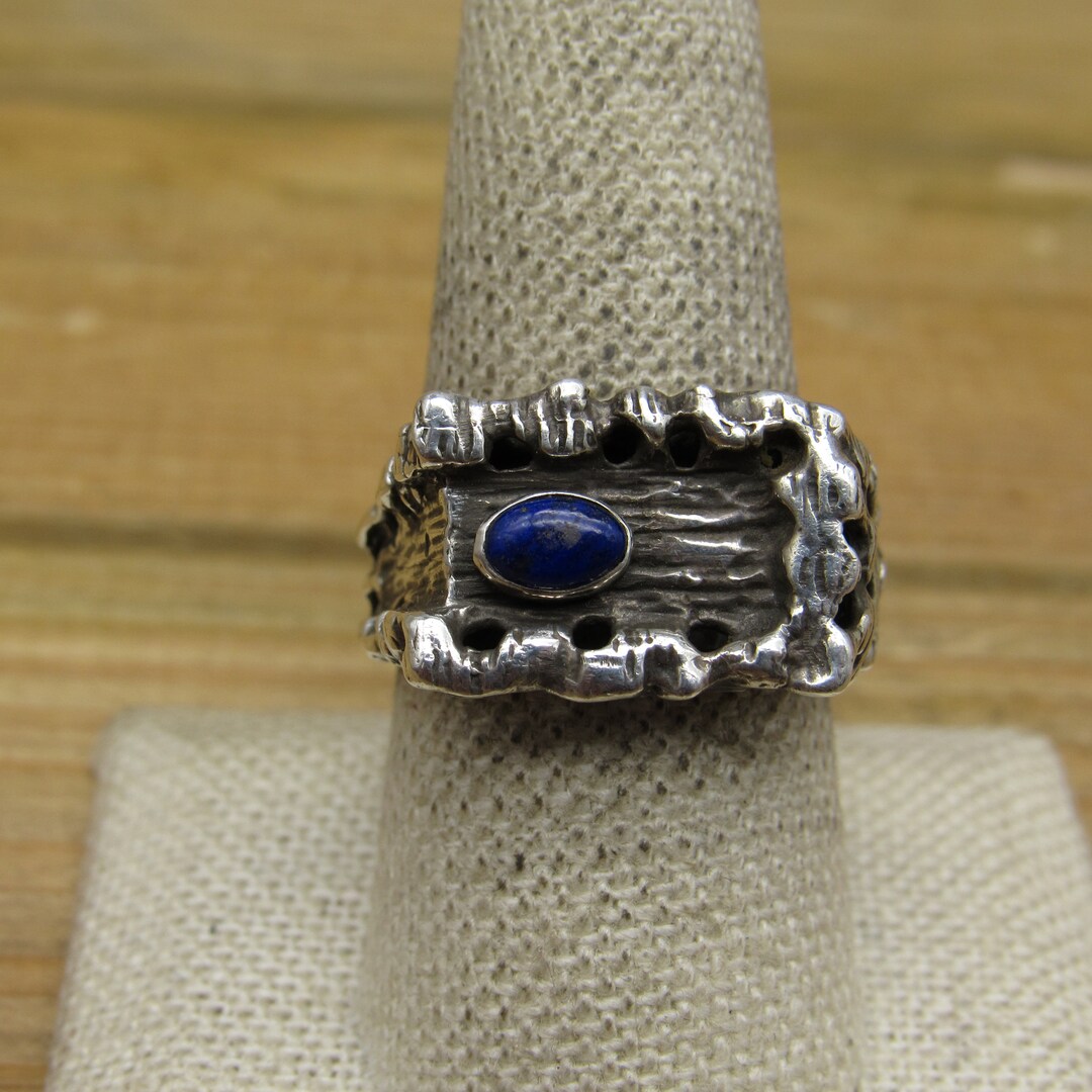 Vintage Sterling Silver Abstract Ring With Small Oval Lapis Stone Size ...