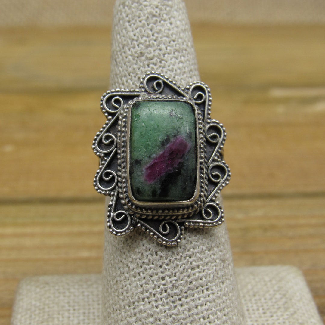 Vintage Sterling Silver Ruby Zoisite Rectangular Ring Size 7.75 - Etsy
