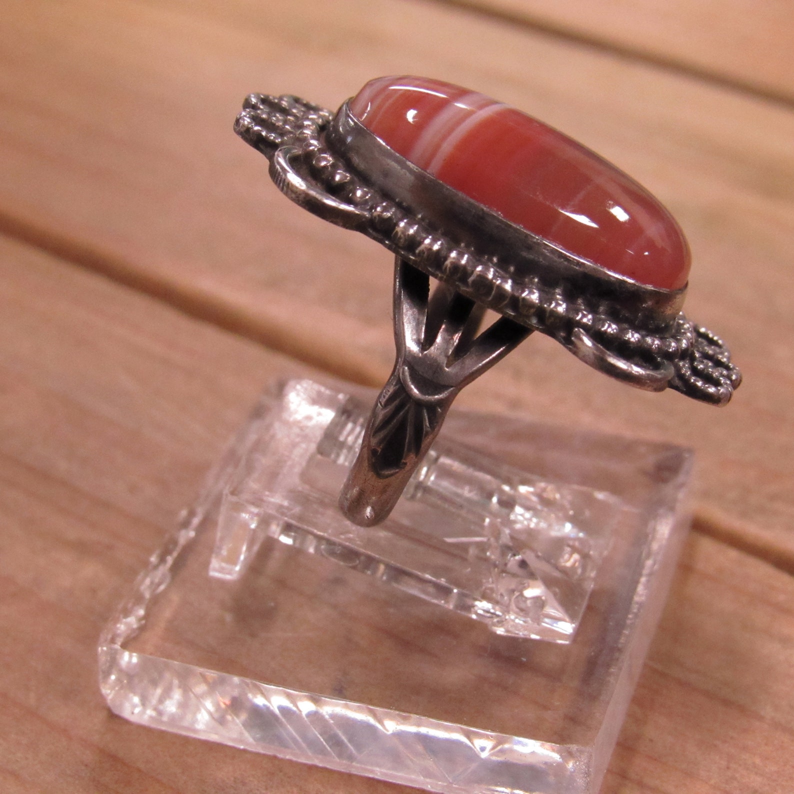 Vintage Sterling Silver Agate Statement Ring Size 6.5 - Etsy