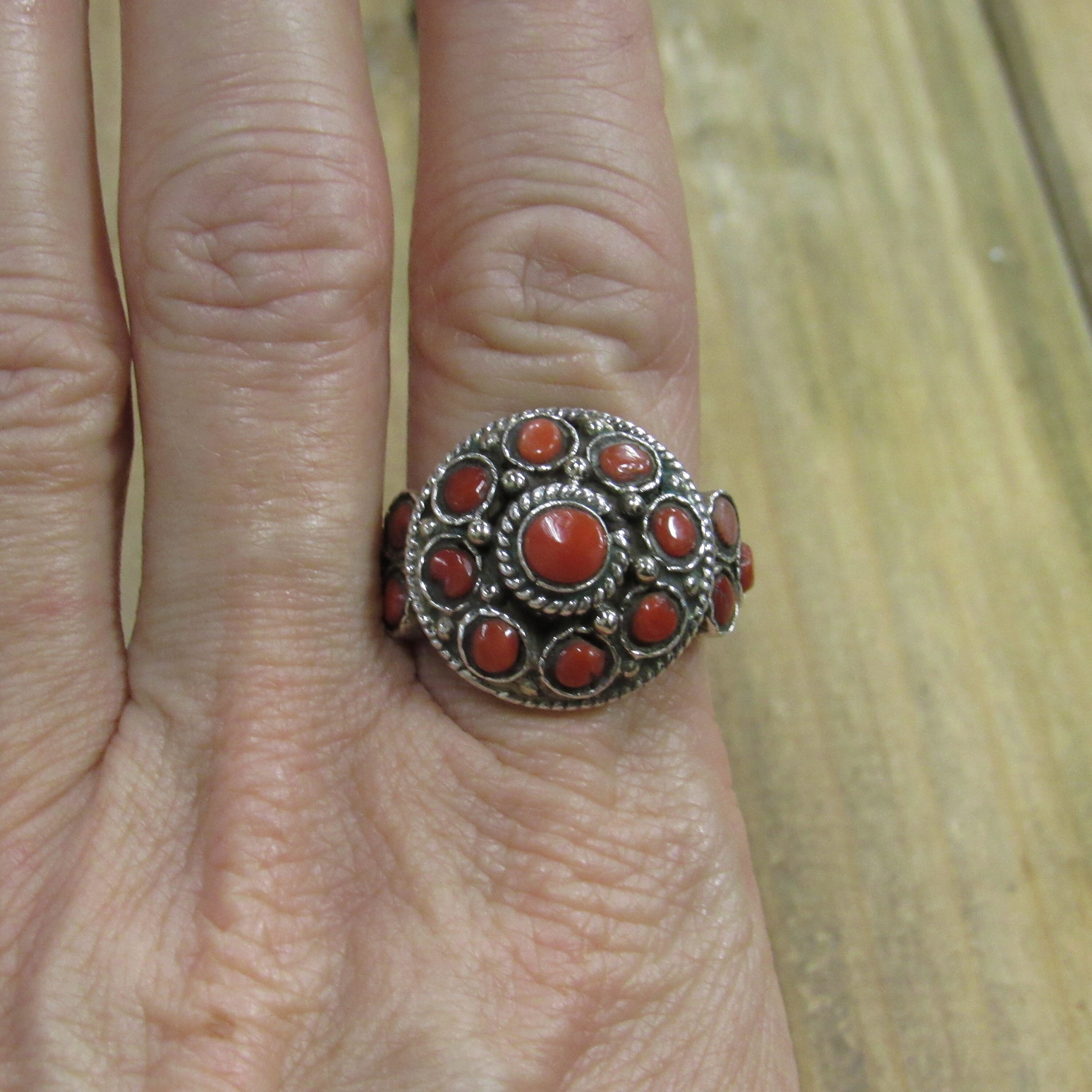 Vintage Sterling Silver Round Coral Cluster Ring Size 8.25 - Etsy