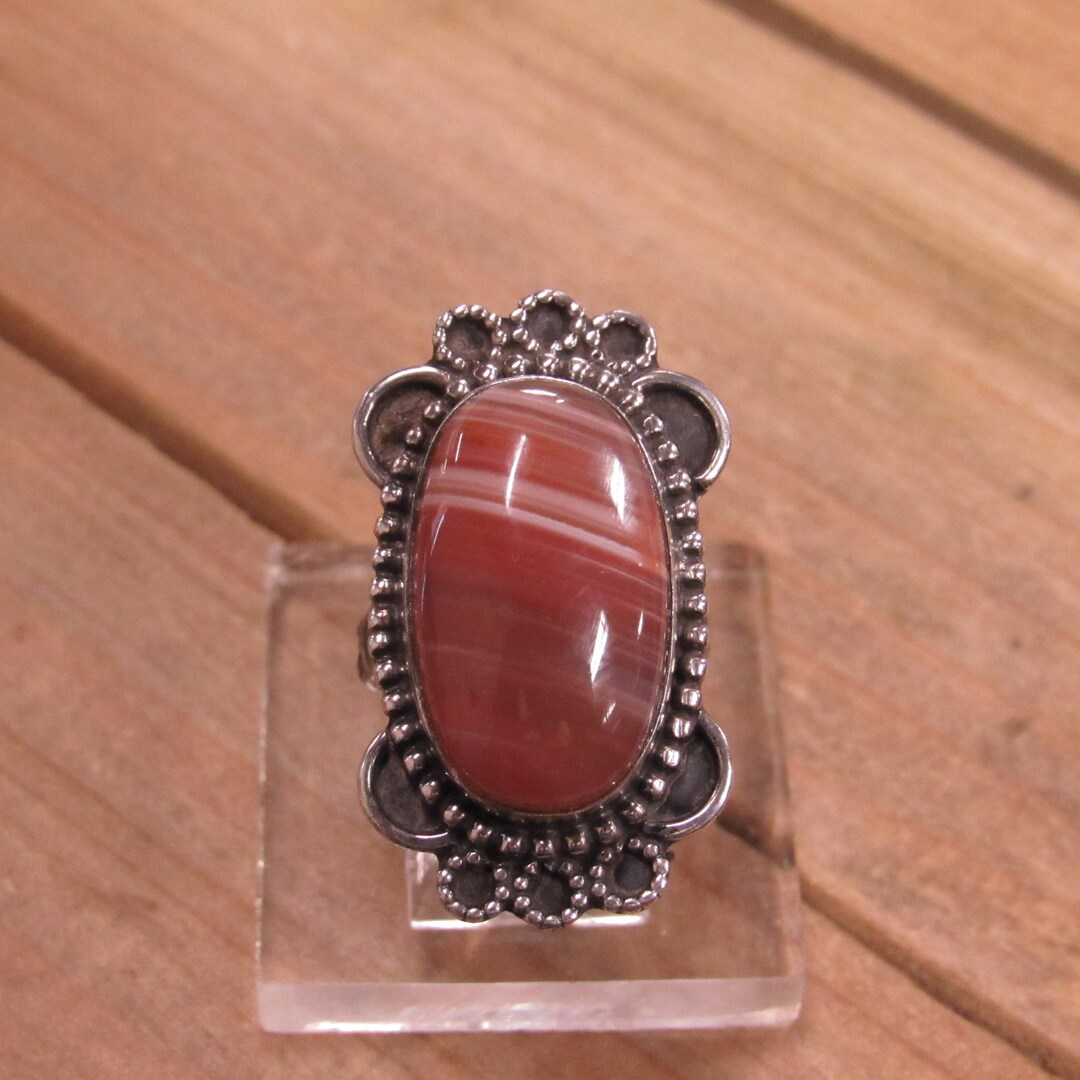 Vintage Sterling Silver Agate Statement Ring Size 6.5 - Etsy