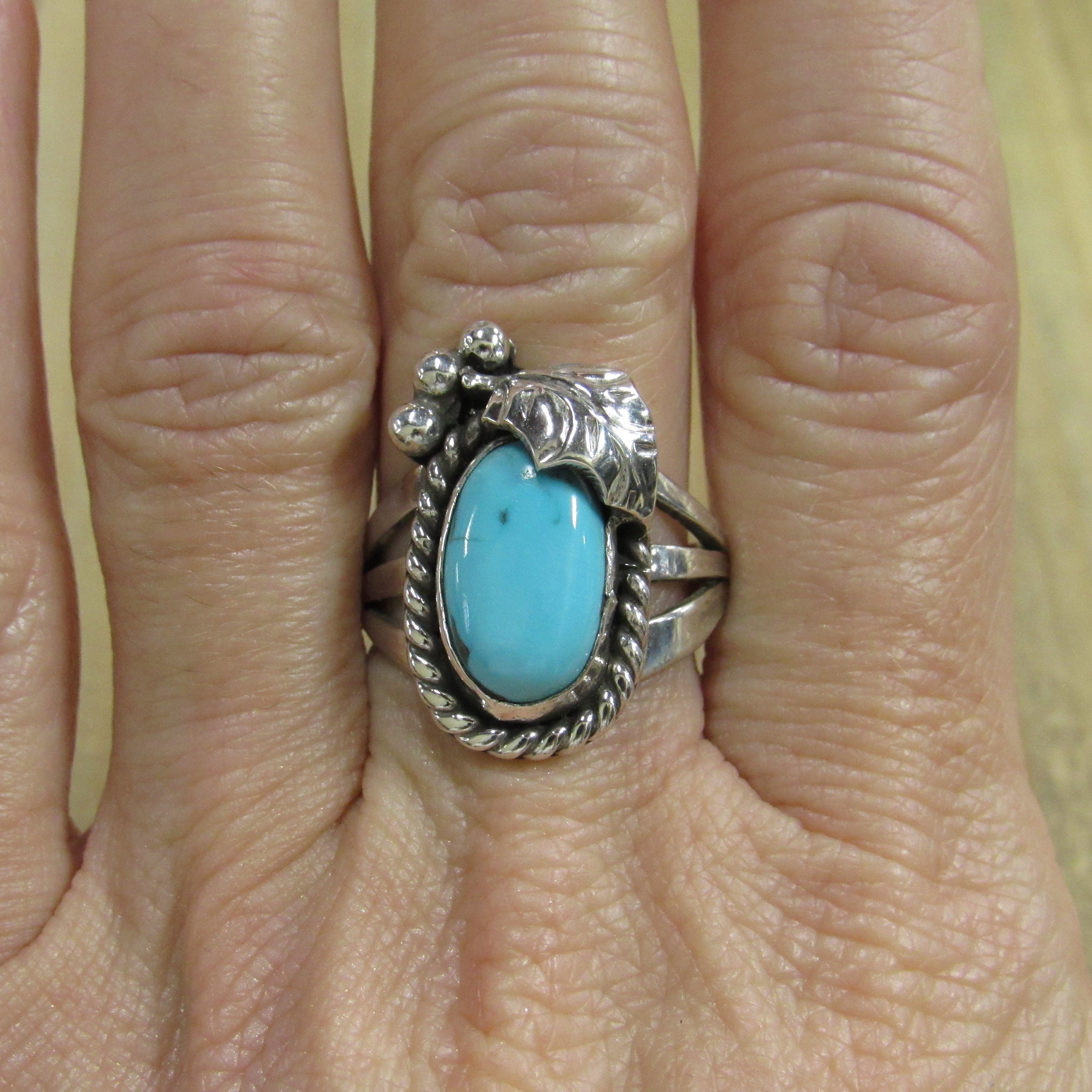 Vintage Blue Turquoise With Feather Sterling Silver Size 8.25 | Etsy