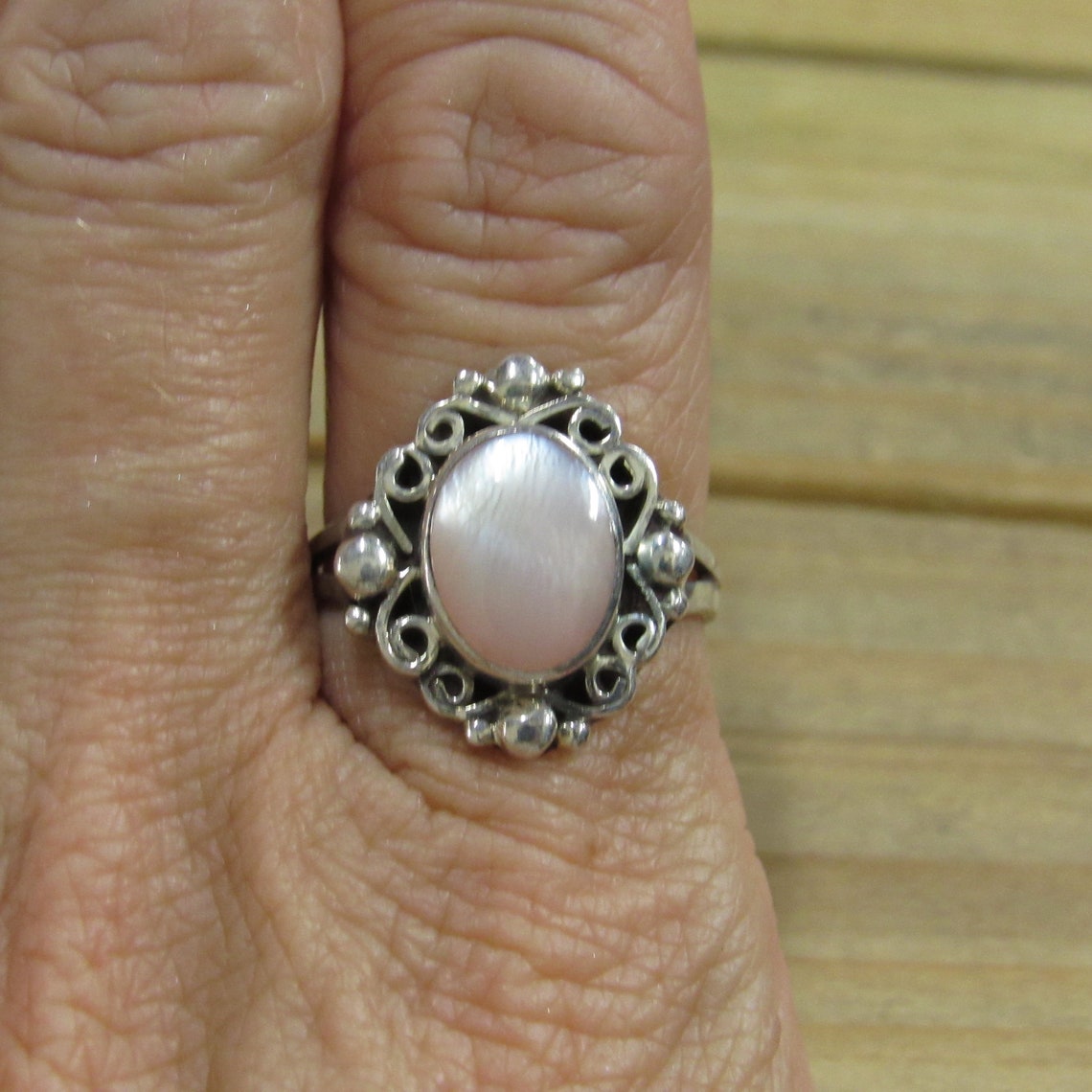 Vintage Sterling Silver Pink Mussel Shell Ring Size 9 | Etsy
