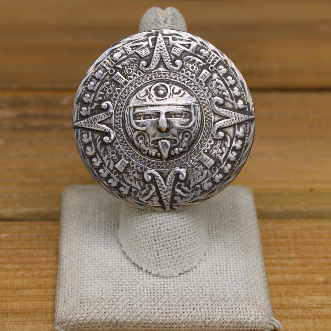 Vintage Sterling Silver Large Round Aztec Sun God Ring Size 7.75 - Etsy
