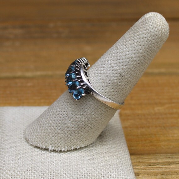Vintage Sterling Silver Faceted Blue Topaz Slant Ring… - Gem