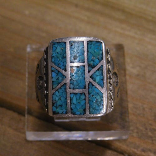 Vintage Sterling Silver Coral Green Blue Turquoise Ring Size 9 - Etsy