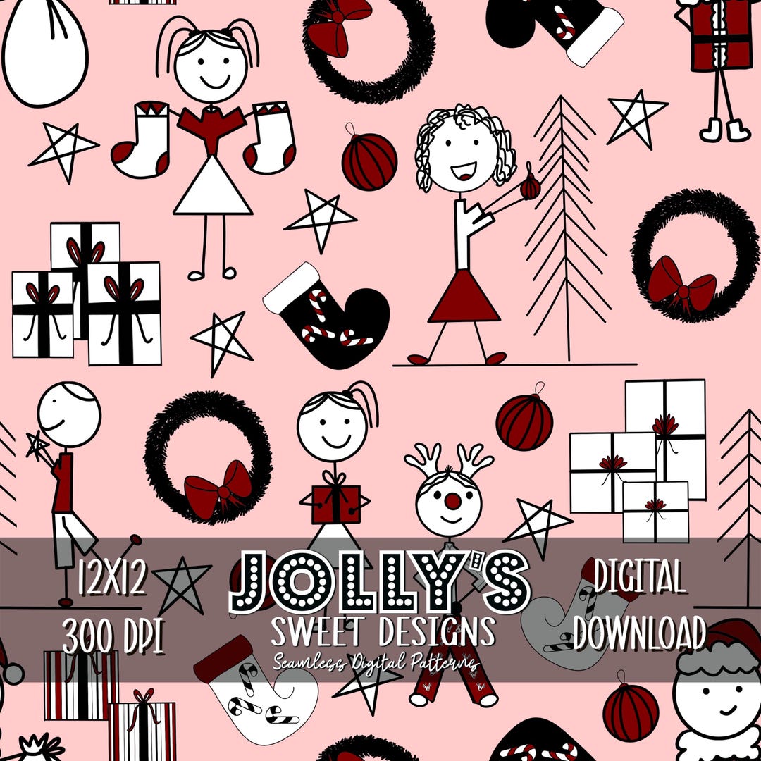 Festive Stick Figure Christmas Seamless Digital File - Etsy