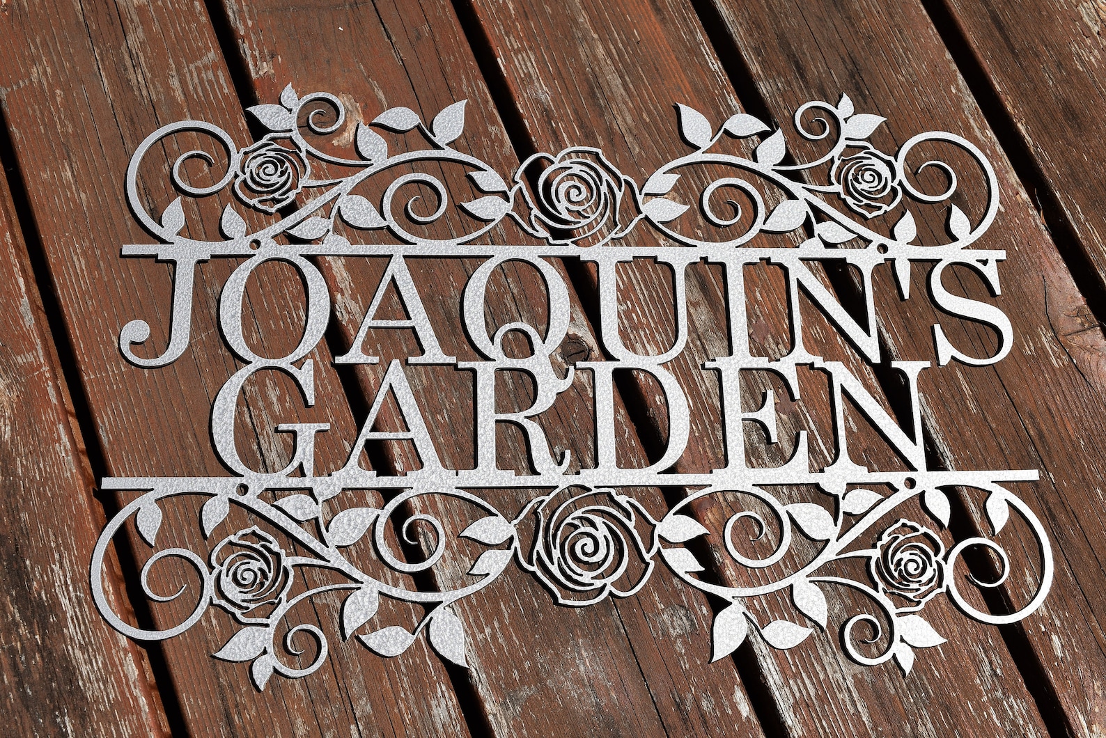 Custom Metal Garden Sign with Roses / Custom Metal Name Sign / | Etsy