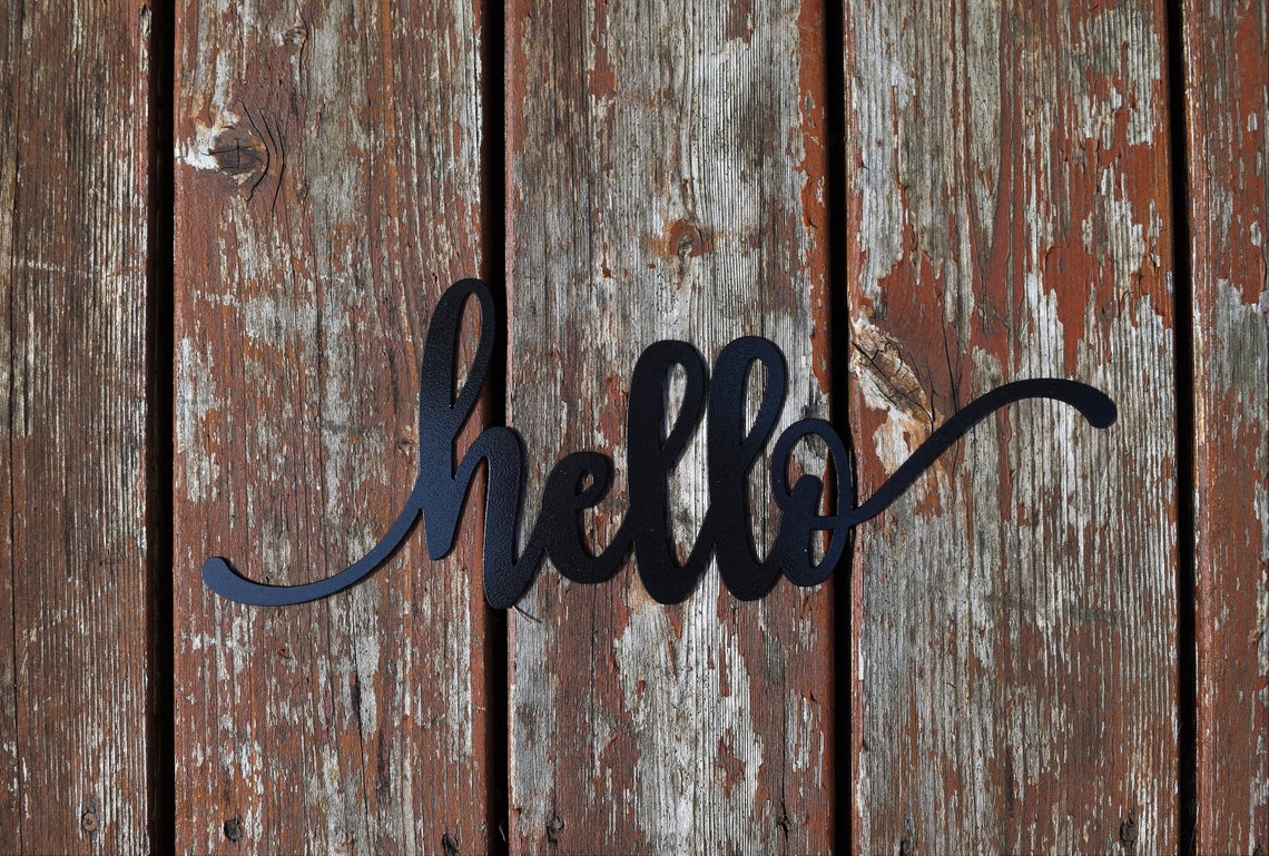 Metal Hello Sign Metal Wall Art Front Porch Sign Metal - Etsy