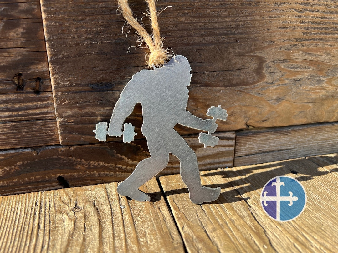 Raw Steel Bigfoot Ornament: Sasquatch With Dumbbells, Gym Gift - Etsy