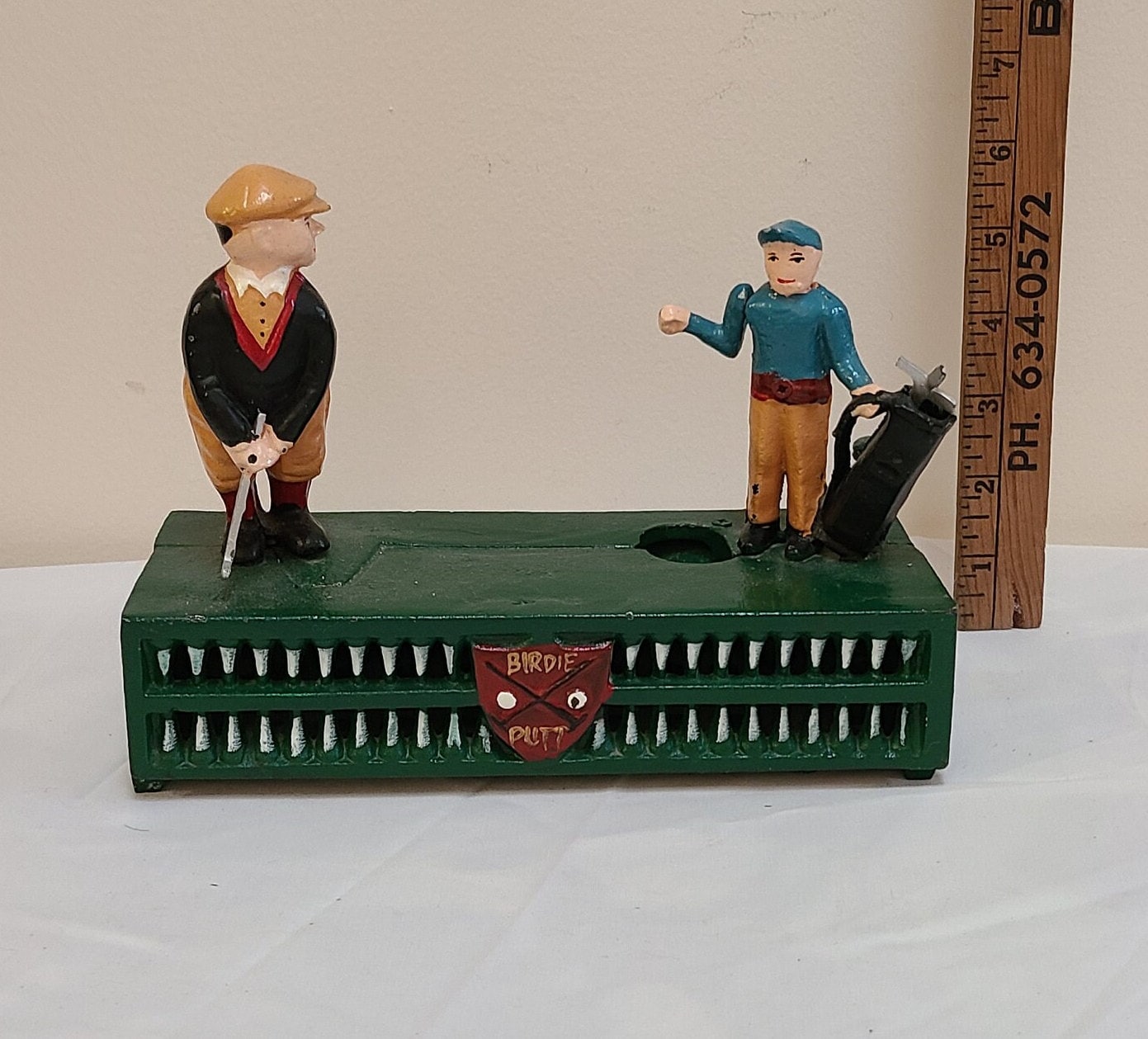 Vintage Cast Iron Mechanical Bank golfer With Caddie Birdie Putt - Etsy