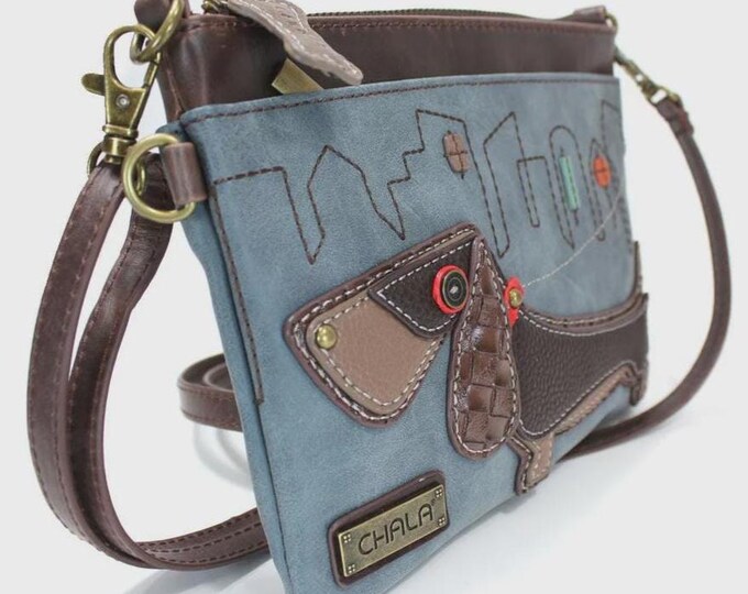 NEW Chala Dog Series Cross-body Purse, Blue & Brown Vegan Leather ...