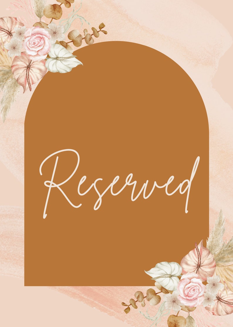 Wedding Reserved Sign, Printable Reserved Seating Sign, 5x7, Boho Sign ...