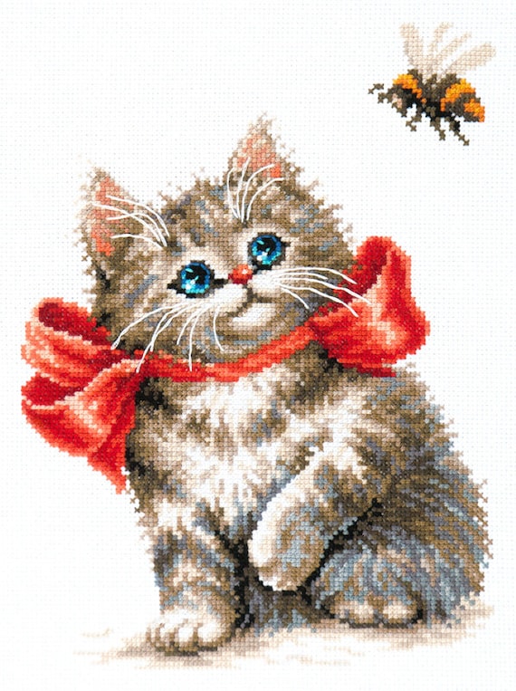 Cross Stitch Kit Genuine interest cat art. 58-10 | Etsy