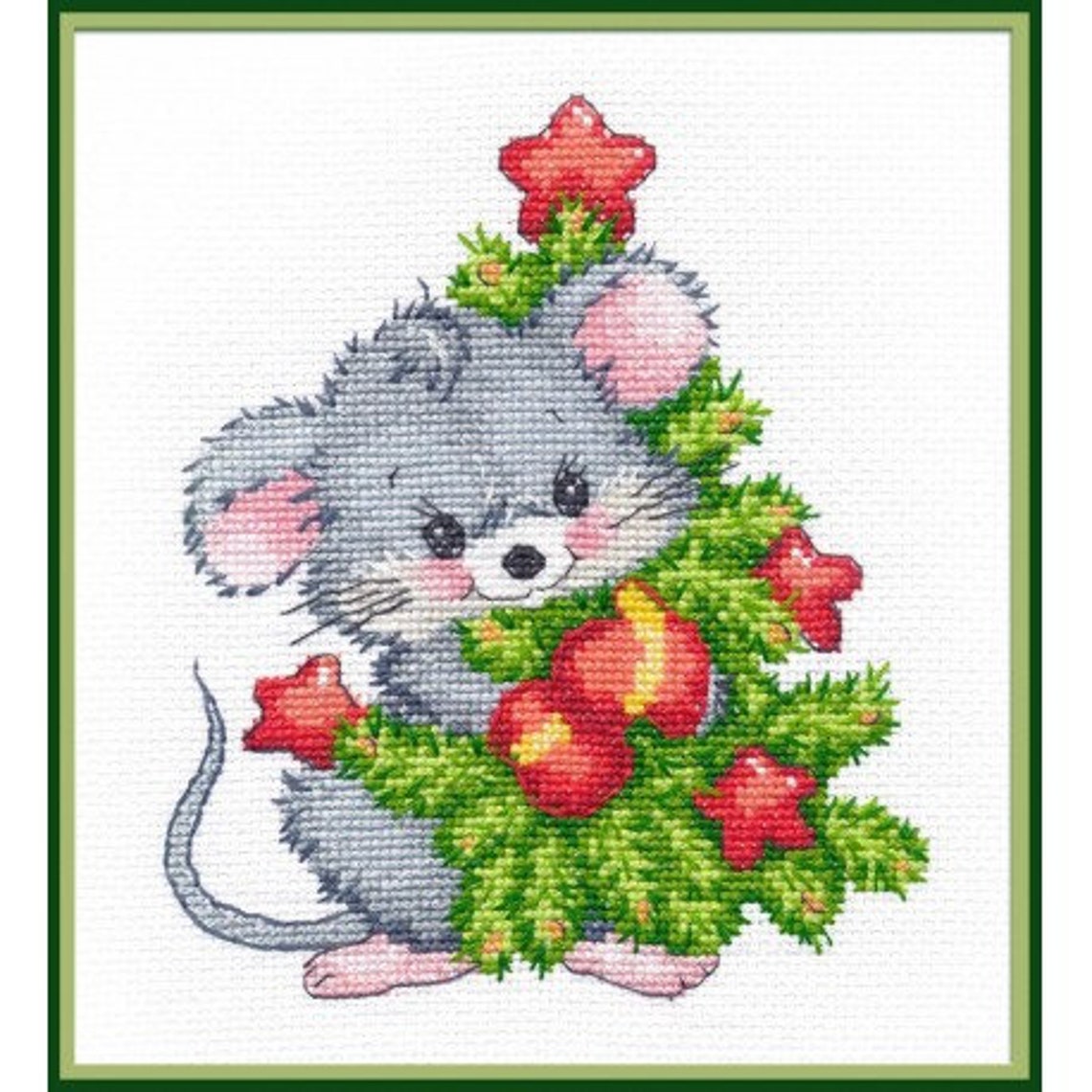 Cross Stitch Kit Mouse With Christmas Tree Art. 1247 - Etsy