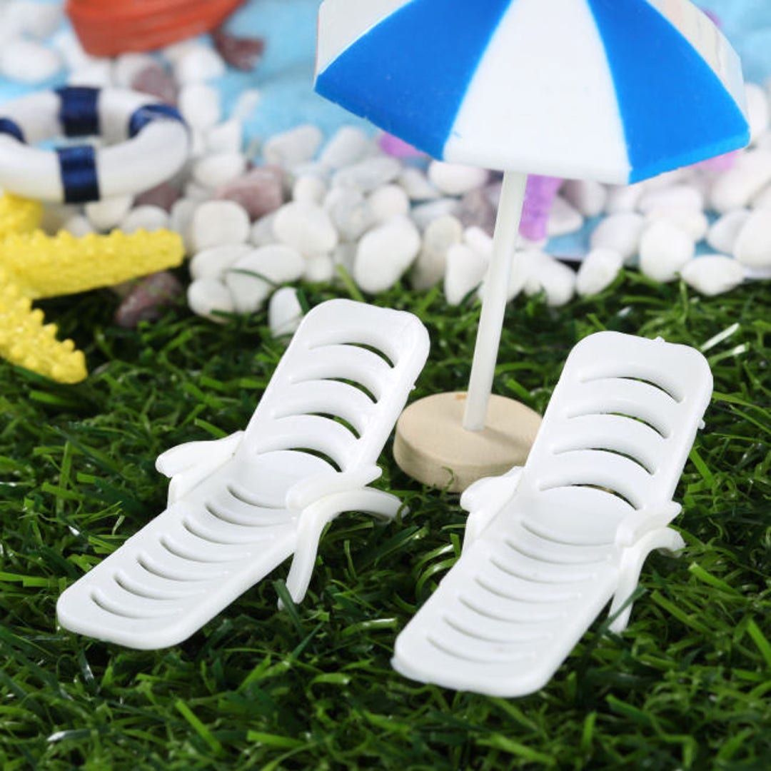 2 Pcs Mini Artificial Beach Chair Bench Micro Fairy Garden Figurine ...