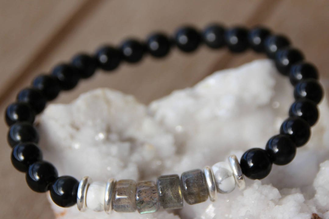 Celestial Eye Obsidian and Heishi Labradorite Bracelet - Etsy