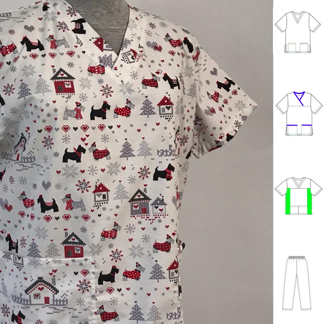 Christmas Dogs Unisex Scrub Tops and Pants | 11 Sizes | 3 Top & 2 Pant ...