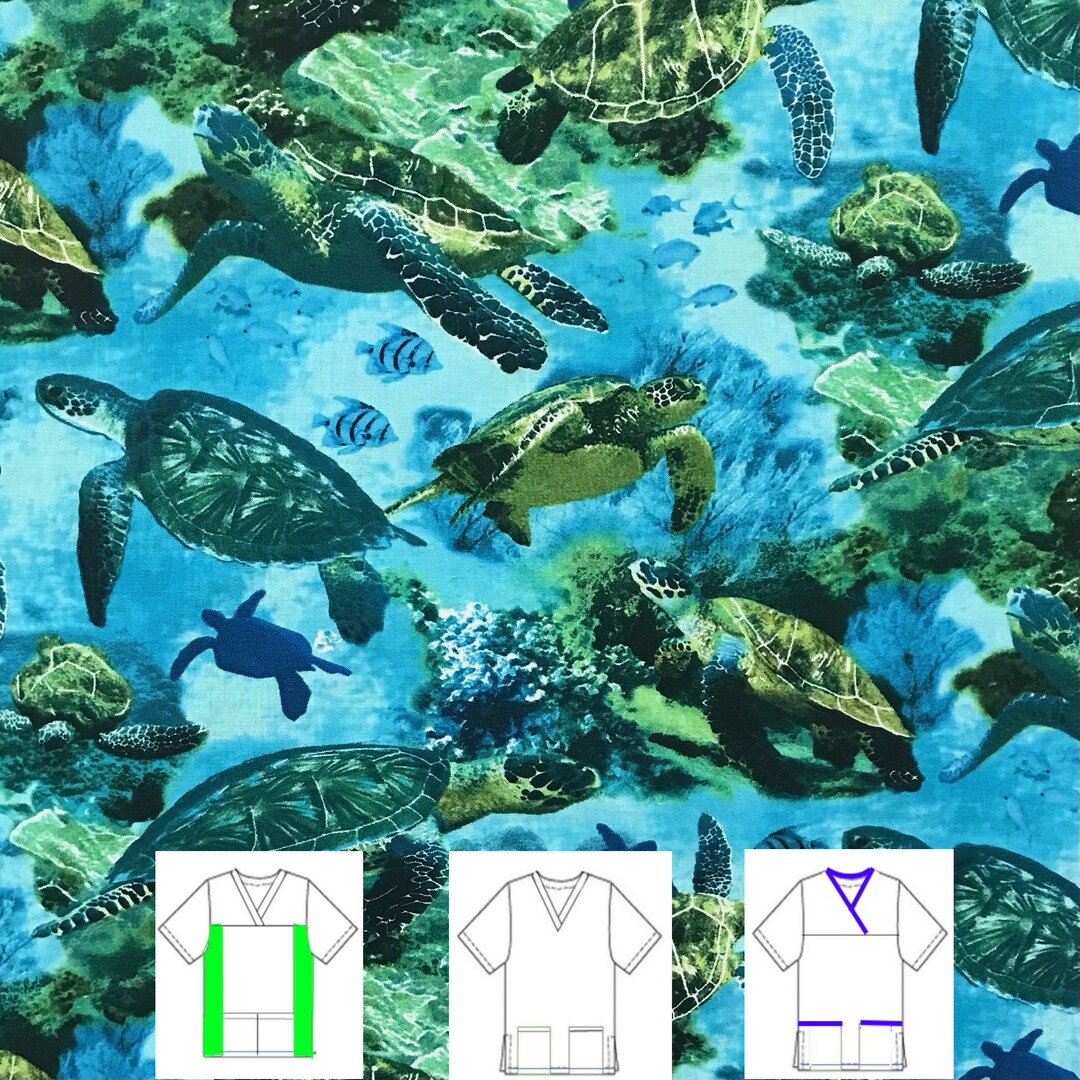 Turtles Unisex Scrub Top| 11 Sizes | 3 Styles | Healthcare Professional ...
