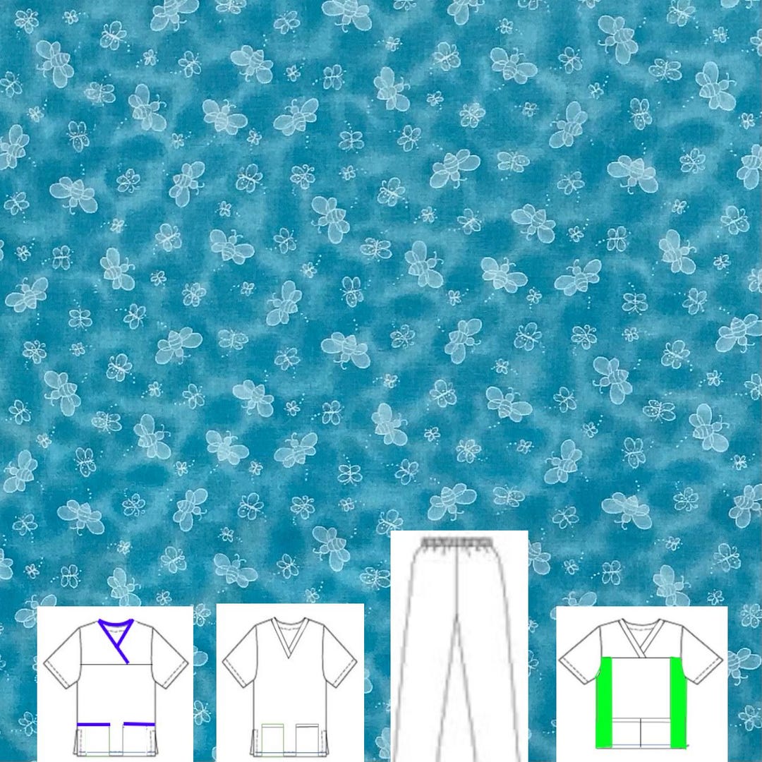 Butterflies and Bees Unisex Scrub Tops/pants | 11 Sizes | 3 Top & 2 ...