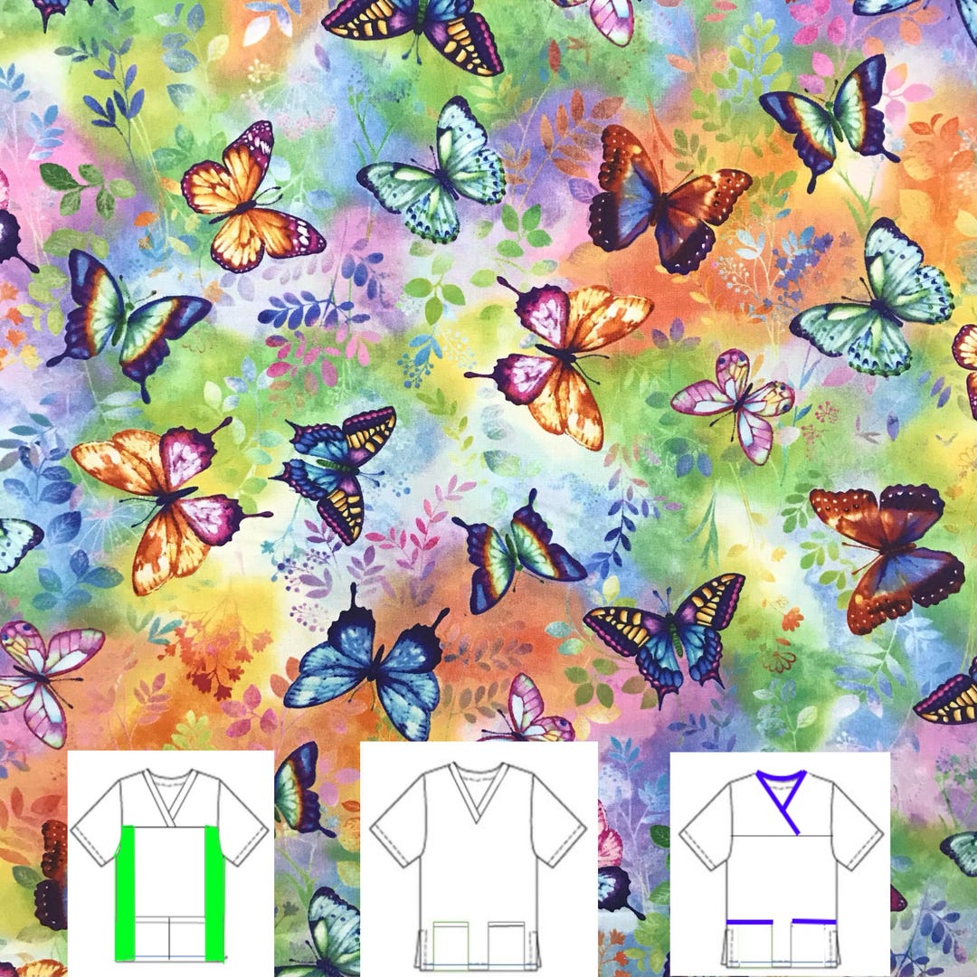 Butterflies Unisex Scrub Top| 11 Sizes | 3 Styles | Healthcare ...