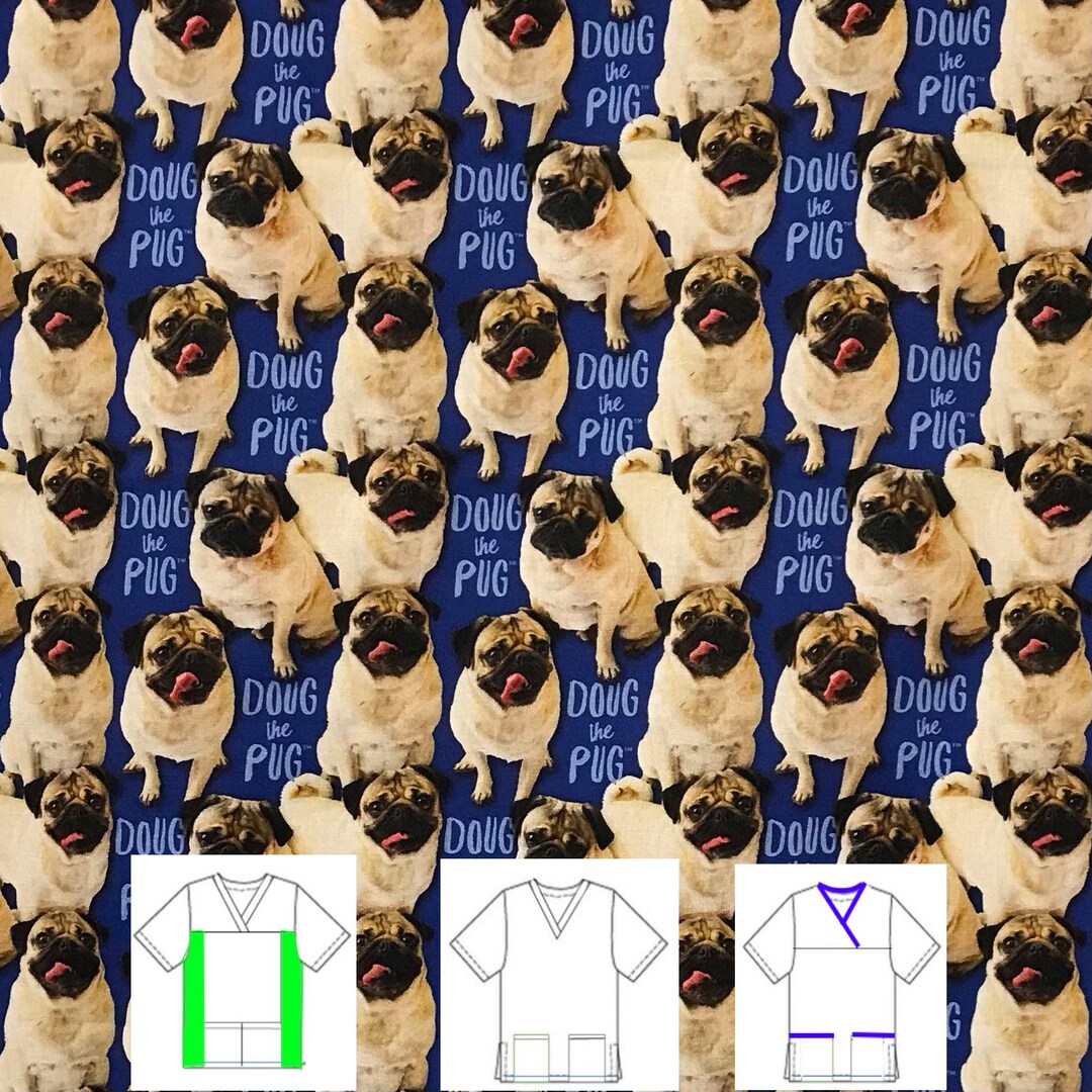 Doug the Pug Scrub Top| 11 Sizes | 3 Styles | Healthcare Professional ...