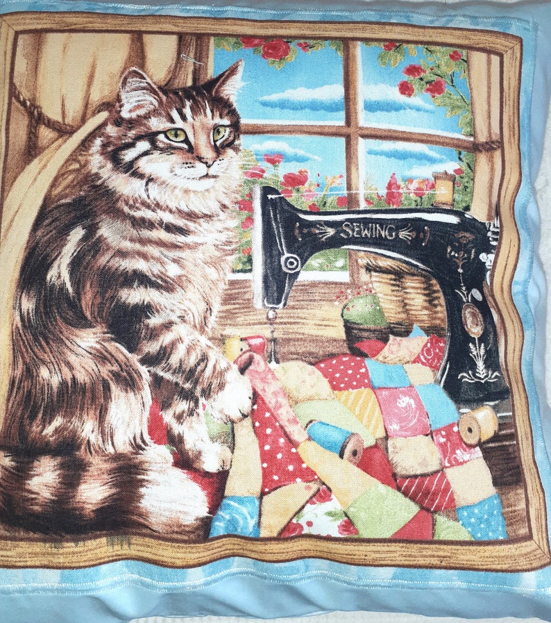 Pretty Fluffy Brown and White Tabby Cat With Sewing Machine in - Etsy