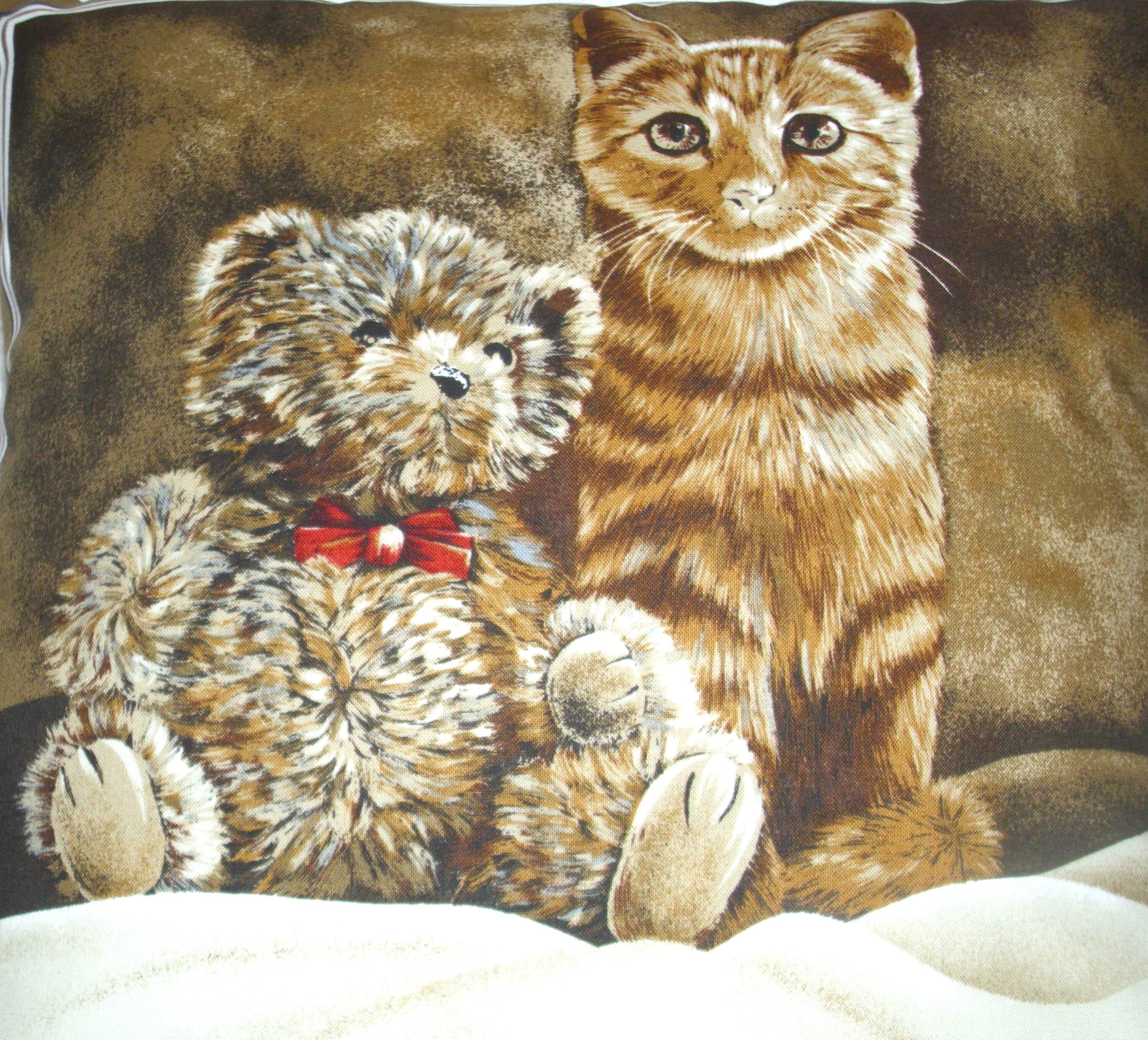 Pretty Ginger Kitten With Her Teddy Cushion Pillow - Etsy