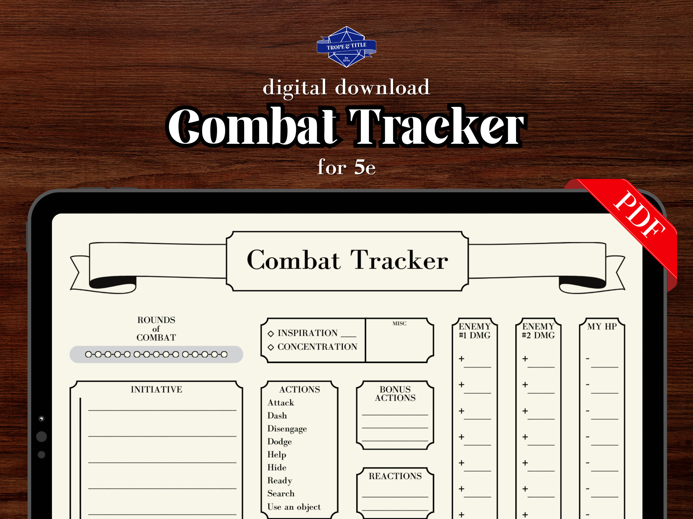 Dungeons & Dragons 5e Printable Notebook Pages: Combat Tracker ...