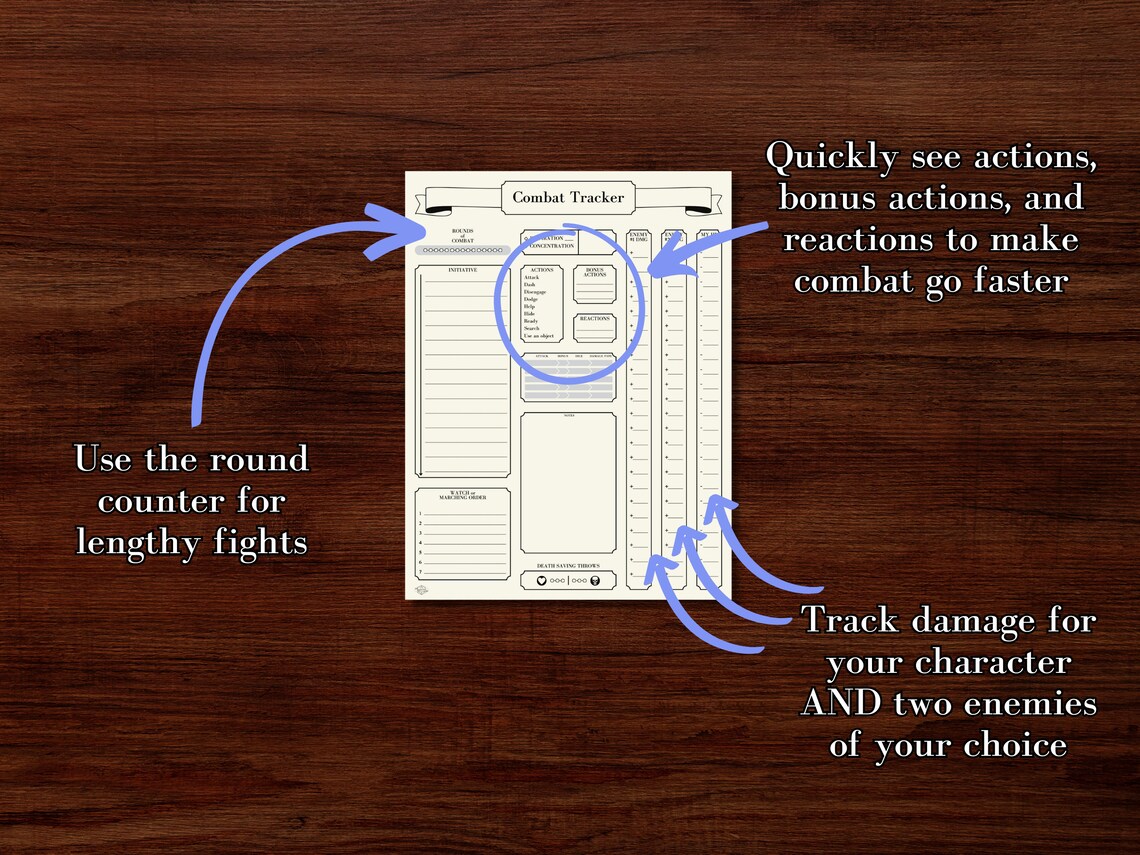 Dungeons & Dragons 5e Printable Notebook Pages: Combat Tracker ...