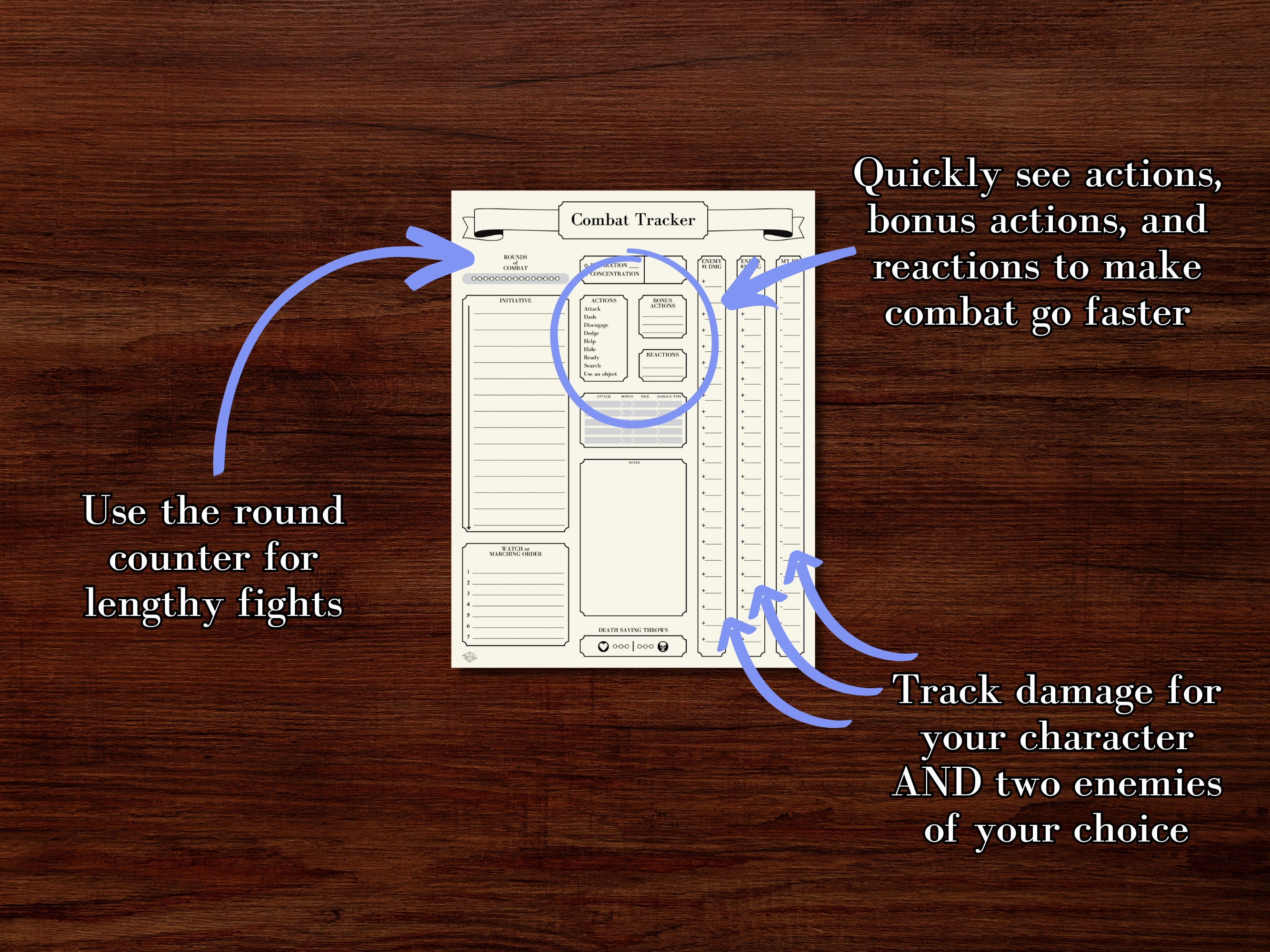 Dungeons & Dragons 5e Printable Notebook Pages: Combat Tracker ...
