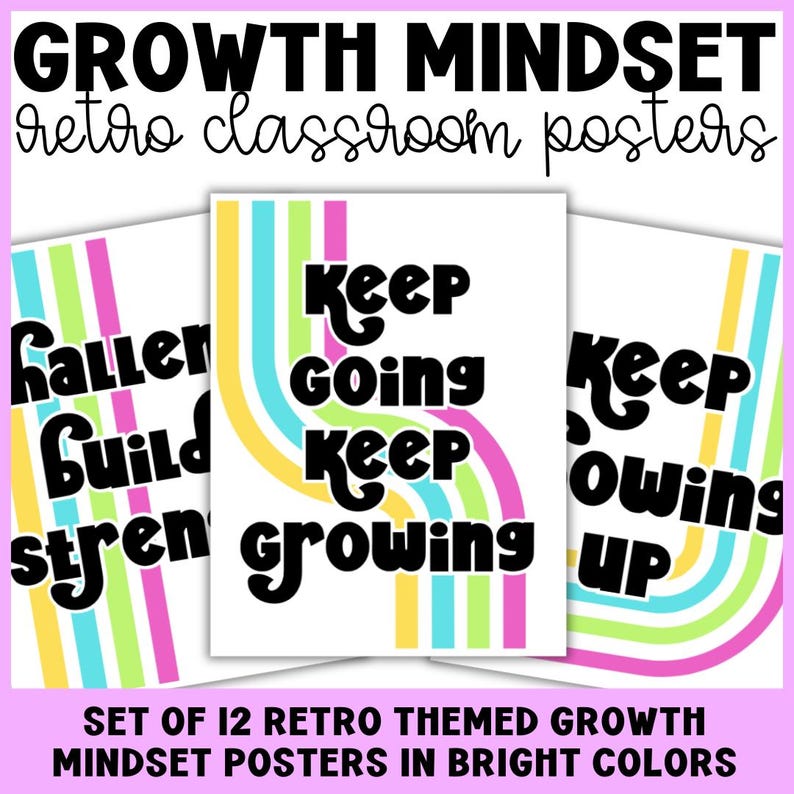 Retro Growth Mindset Classroom Posters | Bright Colors Motivational ...