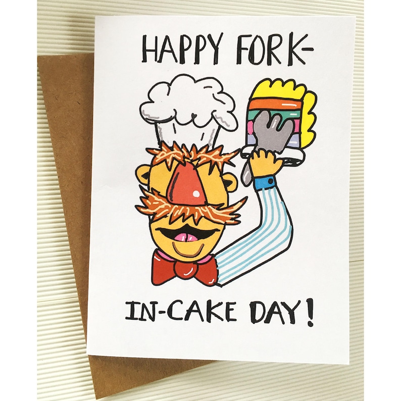 Happy Fork in Cake Day , Swedish Chef Inspired Bday Card, Muppets Card ...