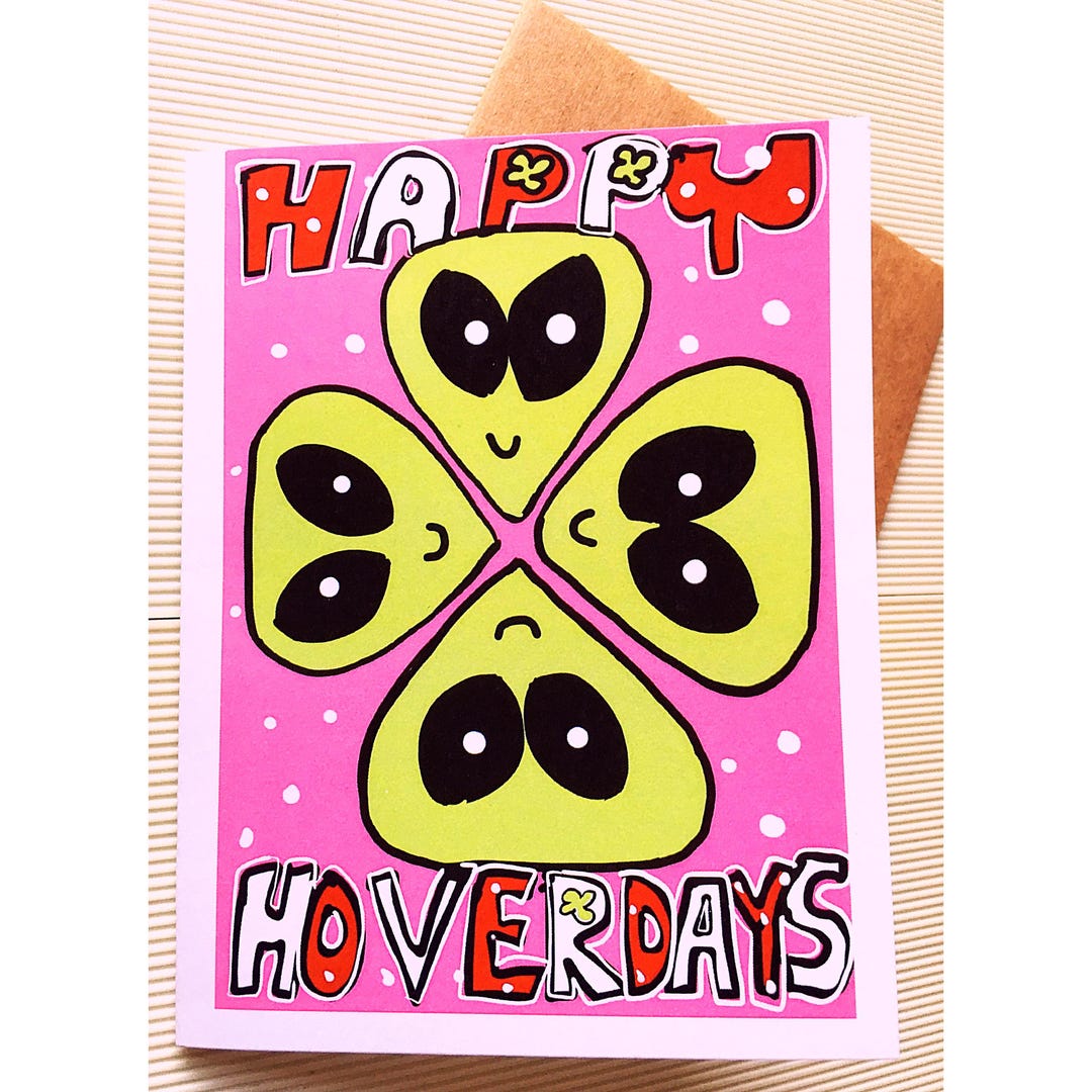 Alien Shamrock Christmas Card Happy Hover-days Sci-fi Greeting, Outta ...