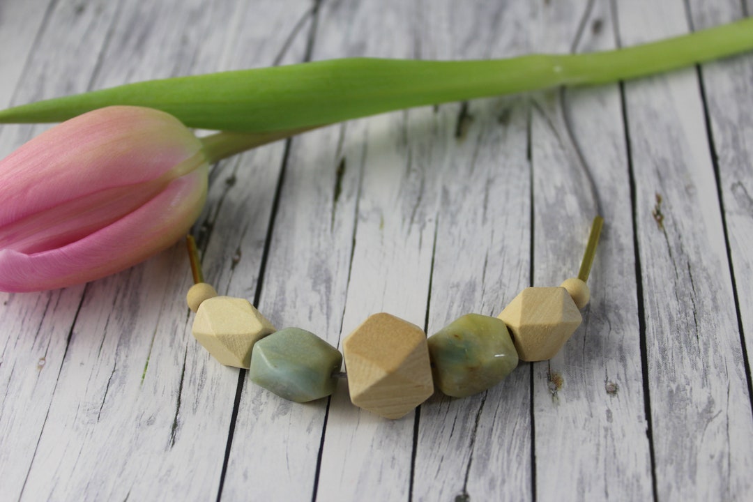 Geo Chain Wooden Balls Natural Light Green Aventurine Gold - Etsy