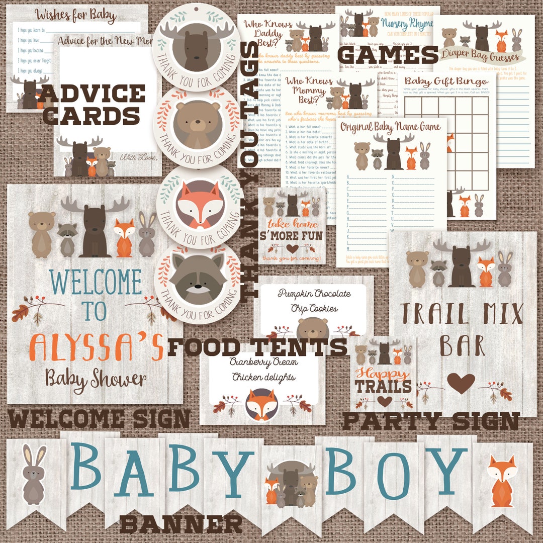 Woodland Animal Baby Shower, Basic Party Pack - Etsy
