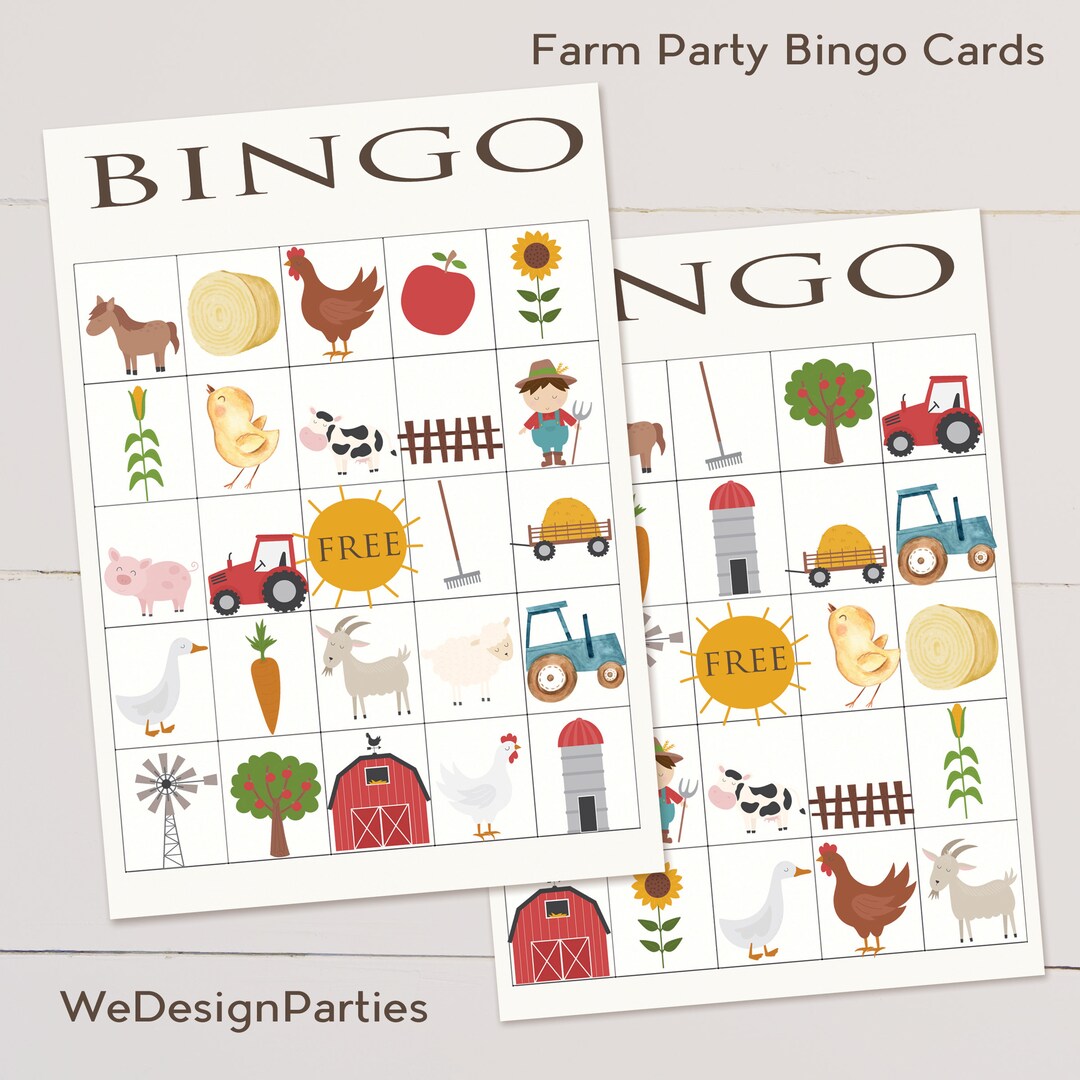 Farm Party Bingo Game Cards, Instant Download - Etsy