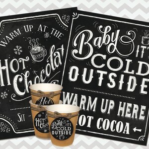 Hot Cocoa Bar Sign and Cup Labels, Hand Drawn Chalkboard Hot Chocolate ...