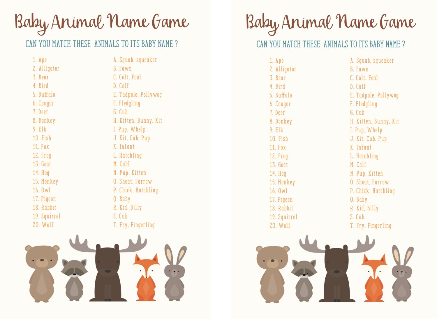 Baby Shower Game Woodland Animals Baby Name Game - Etsy
