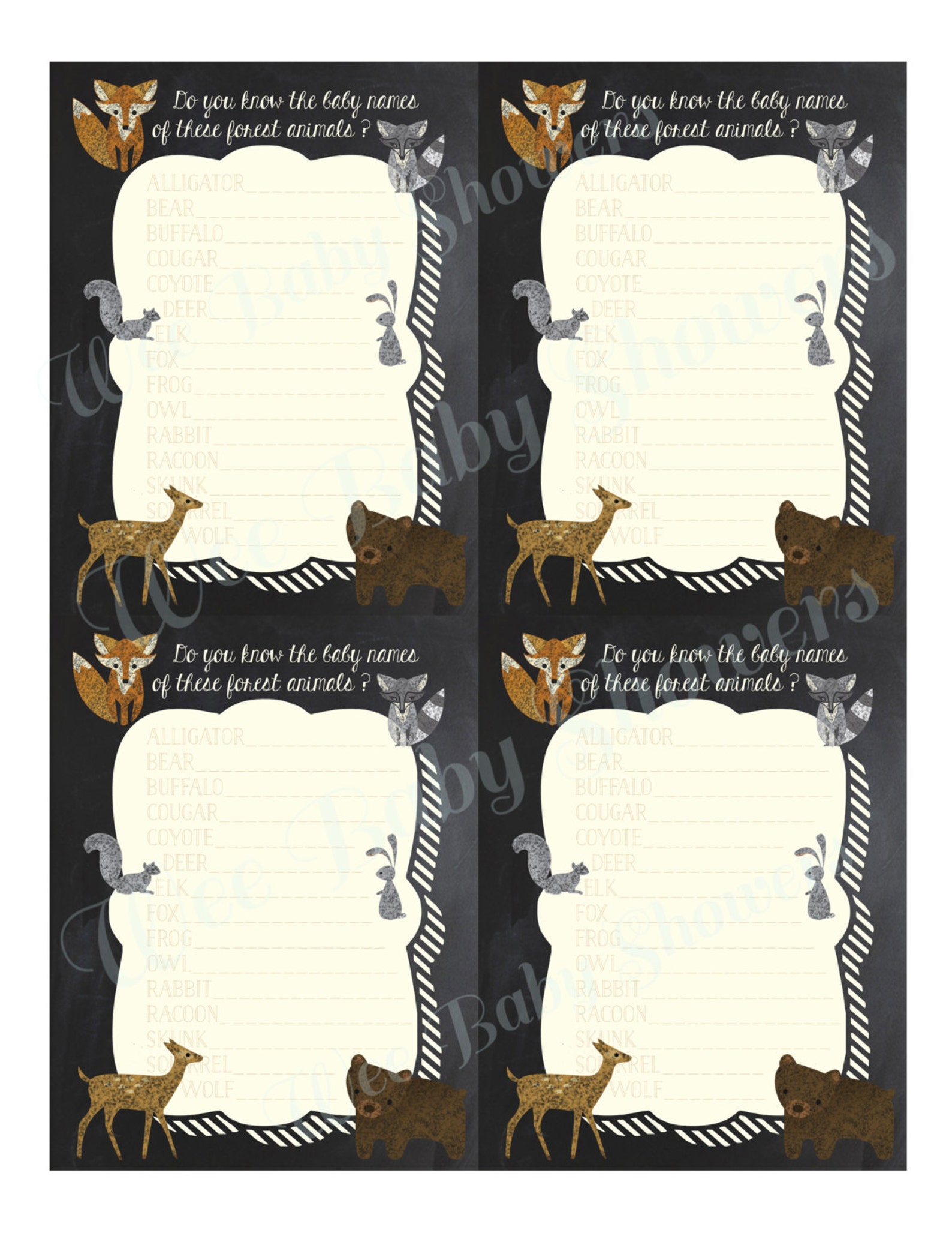 Woodland Animal Baby Name Game - Etsy