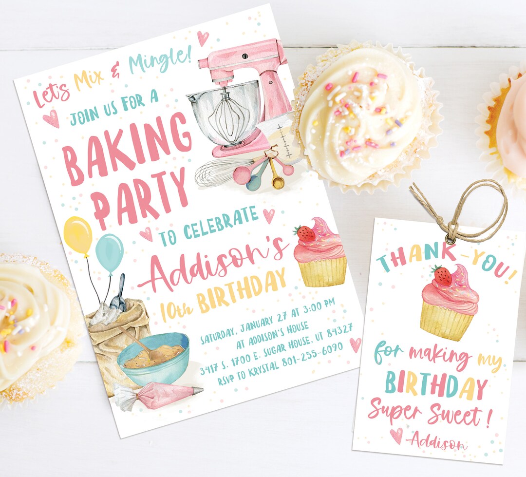 Baking Birthday Party Invitation, Editable Invite, Free Thank You - Etsy