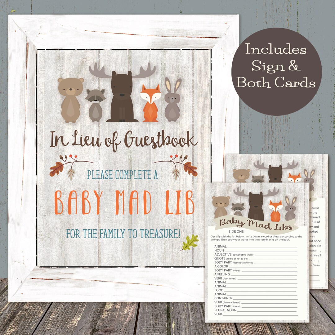 Woodland Animals Baby Mad Libs Sign and Cards - Etsy