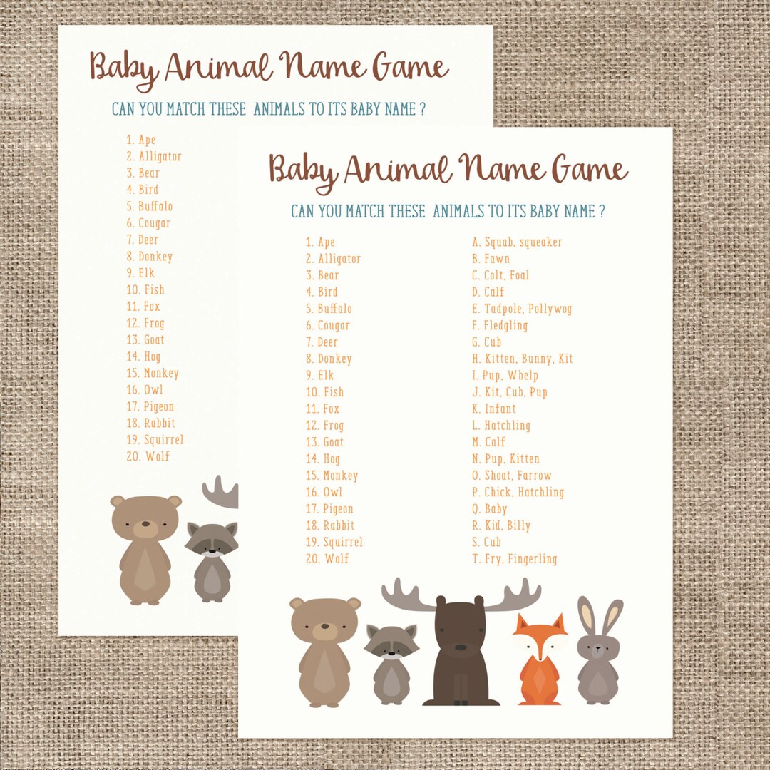 Baby Shower Game Woodland Animals Baby Name Game - Etsy