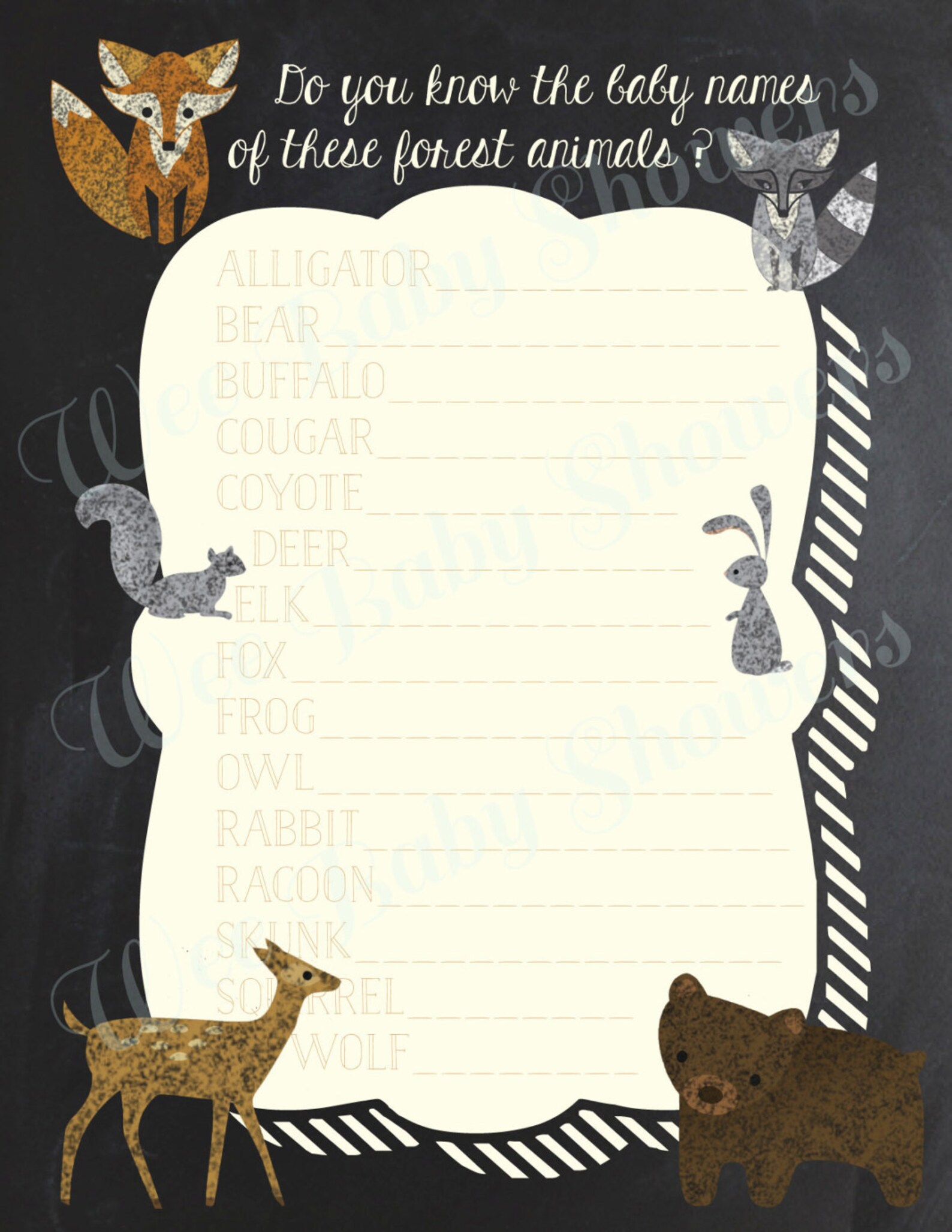 Woodland Animal Baby Name Game - Etsy