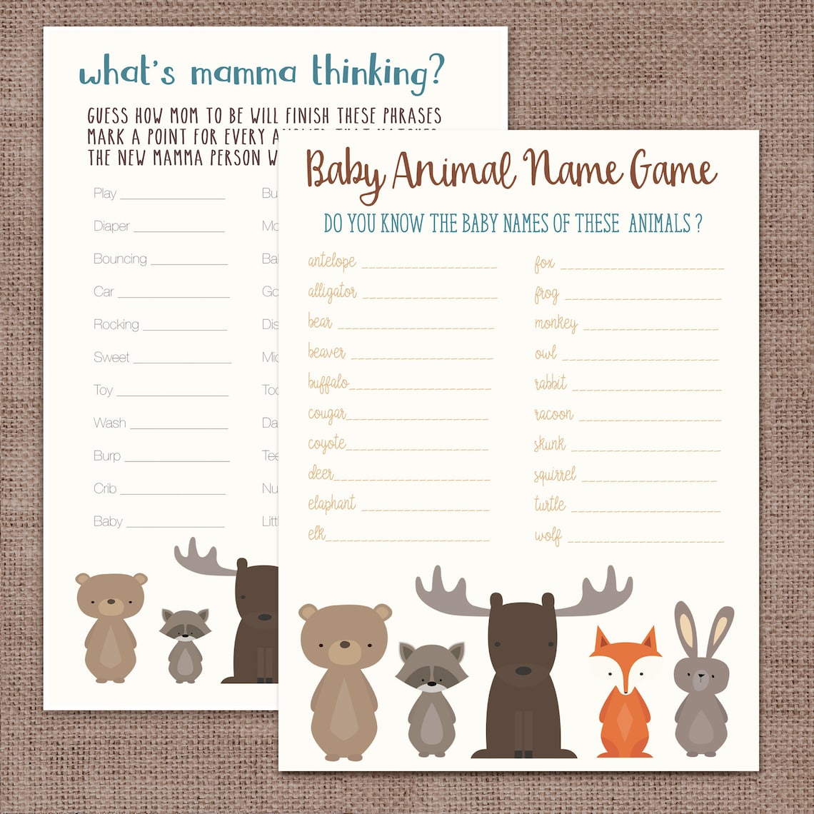 Baby Shower Game Woodland Animals Baby Name Game and | Etsy