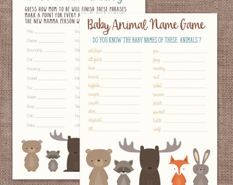 Baby Shower Game Woodland Animals Baby Name Game | Etsy