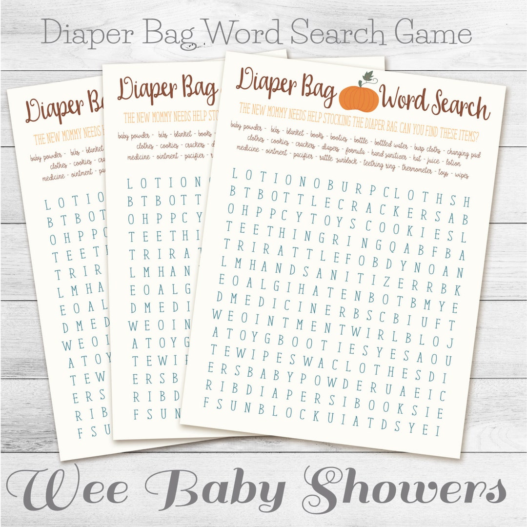 Baby Shower Game, Diaper Bag Word Search - Etsy