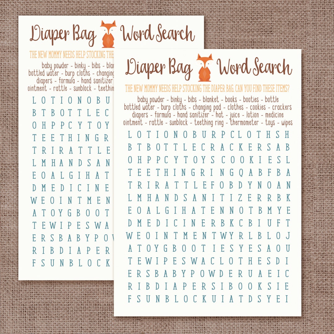 Baby Shower Game Woodland Animals Word Search Game - Etsy