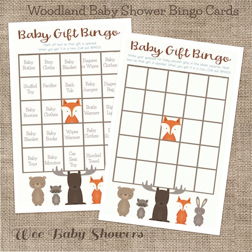 Woodland Baby Shower Bingo Cards Baby Shower Game Greenery - Etsy