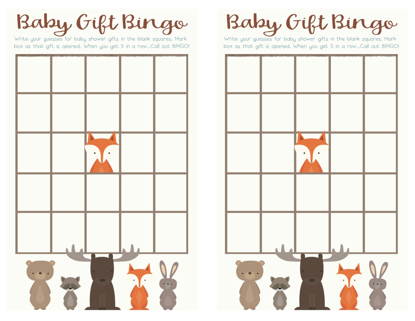 Baby Shower BINGO Woodland Animals - Etsy